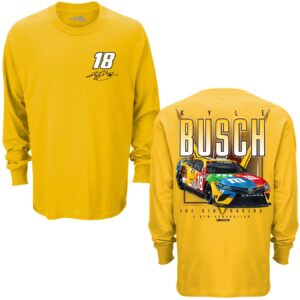 checkered flag sports kyle busch long sleeve shirt for men - nascar yellow automotive racing apparel 2xl