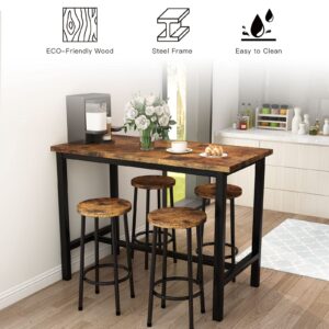 AWQM Dining Table Set for 4 Bar Table with Stools Industrial Counter Height Pub Table with 4 Chairs Bar Table and Chairs Set Kitchen Breakfast Table for Kitchen, Living Room, Industrial Brown