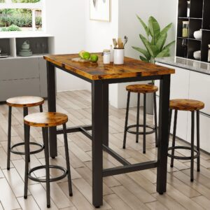 AWQM Dining Table Set for 4 Bar Table with Stools Industrial Counter Height Pub Table with 4 Chairs Bar Table and Chairs Set Kitchen Breakfast Table for Kitchen, Living Room, Industrial Brown