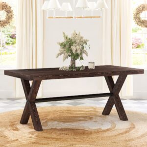 lue bona 71" dining table for 6-8 solid wood farmhouse kitchen table with natural wood grain for home and kitchen, heavy duty rectangular kitchen & dining table for home and dining room dark brown