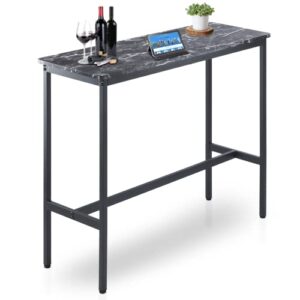 rongbuk 44.5" bar table,pub table with adjustable feet floor protector, narrow rectangular table, kitchen counter table, high top mdf table,sofa table with black metal legs,black marble