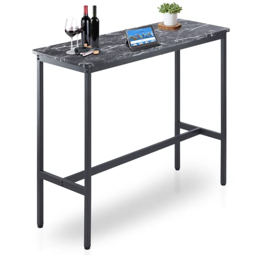 Rongbuk 44.5" Bar Table,Pub Table with Adjustable Feet Floor Protector, Narrow Rectangular Table, Kitchen Counter Table, High Top MDF Table,Sofa Table with Black Metal Legs,Black Marble