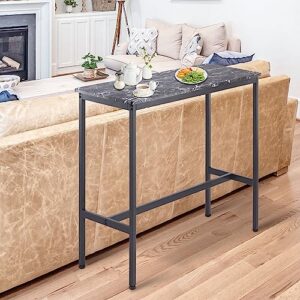 Rongbuk 44.5" Bar Table,Pub Table with Adjustable Feet Floor Protector, Narrow Rectangular Table, Kitchen Counter Table, High Top MDF Table,Sofa Table with Black Metal Legs,Black Marble