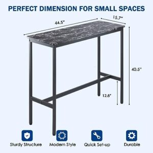 Rongbuk 44.5" Bar Table,Pub Table with Adjustable Feet Floor Protector, Narrow Rectangular Table, Kitchen Counter Table, High Top MDF Table,Sofa Table with Black Metal Legs,Black Marble