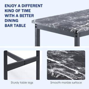 Rongbuk 44.5" Bar Table,Pub Table with Adjustable Feet Floor Protector, Narrow Rectangular Table, Kitchen Counter Table, High Top MDF Table,Sofa Table with Black Metal Legs,Black Marble