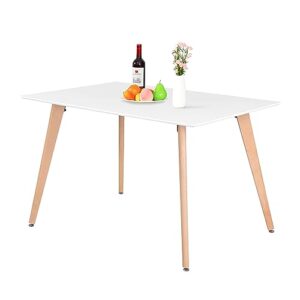 furniturer rectangular 43.3 inch for 4-6 people modern functional white table with stable solid wood legs for home office kitchen dining room small spaces