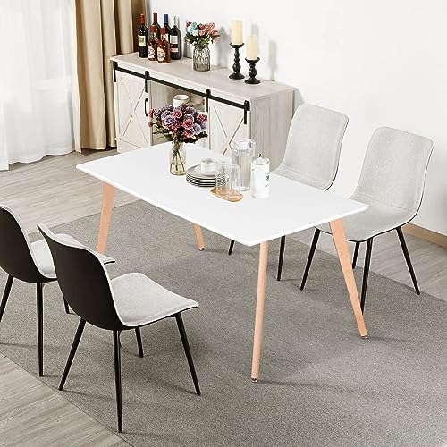 FurnitureR Rectangular 43.3 Inch for 4-6 People Modern Functional White Table with Stable Solid Wood Legs for Home Office Kitchen Dining Room Small Spaces