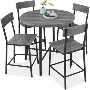 best choice products 5-piece modern round counter height dining set for home kitchen, dining room w/ 4 chairs, 1.5in thick table - gray