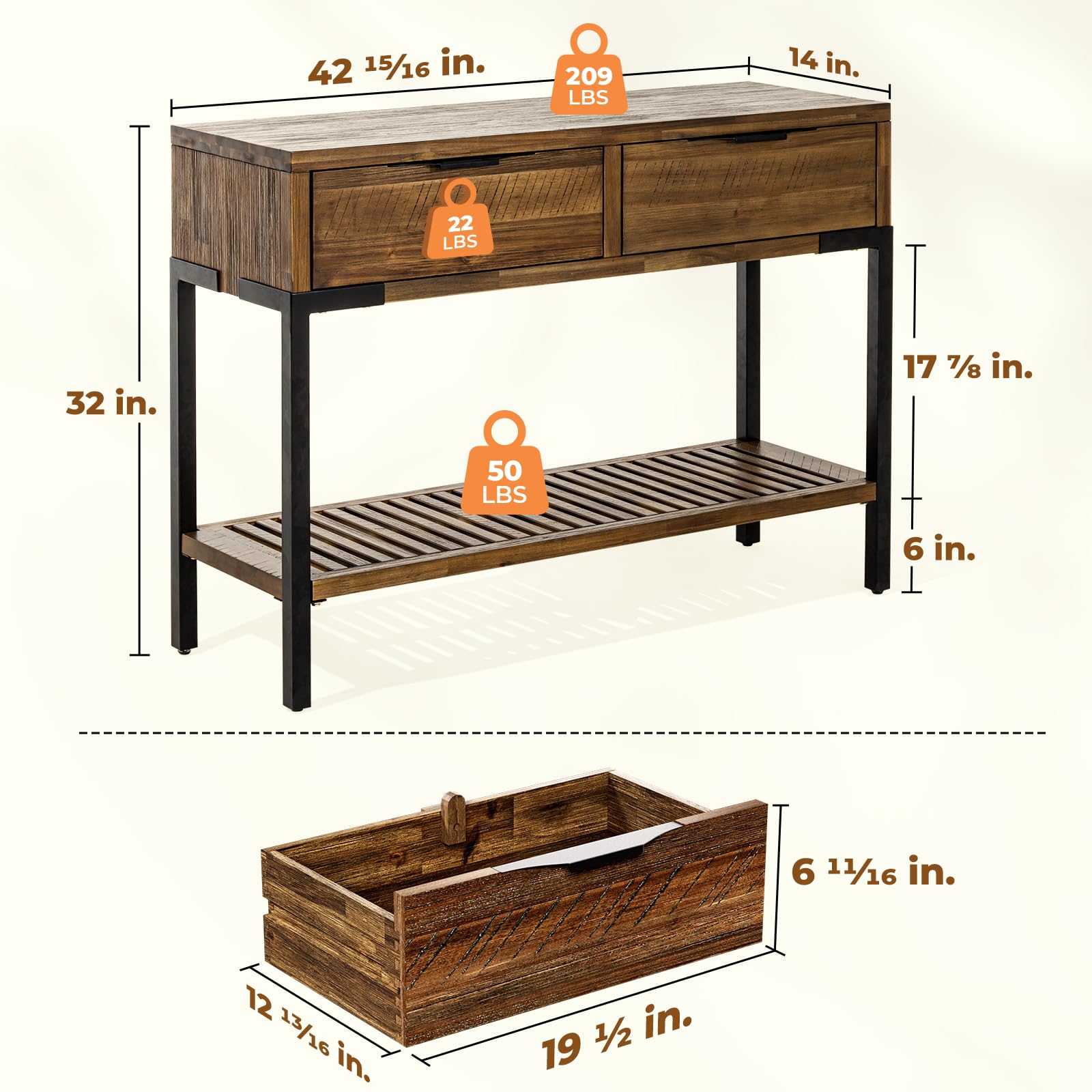 Bme, Millie Console Table, Rustic Chesnut