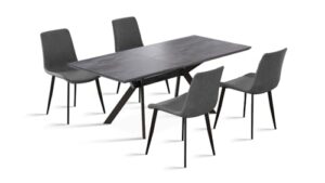 jiexi extendable dining table set for 6-8 seat, rectangular solid slate stone top with 4 faux leather dining, modern kitchen table with extension leaf, extendable 55'' to 71'' for kitchen restaurant