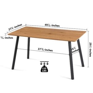 Homedot 49" Retangle Dining Table for 4-6 Person, Modern Faux Wood Kitchen Table Home Desk Dinner Table Wipe Clean MDF Living Room Table with Metal Frame for Home Kitchen Restaurant