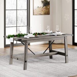 WAMPAT 4-6 Person Farmhouse Dining Table with Heavy Duty Wooden Legs, 67.7 Inch Rectangular Modern Wood Kitchen Table for Dining Room & Living Room, Rustic Grey