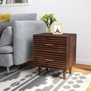 Nightstand Set of 2, Lumelay Mid-Century Modern Bedside Table with 2 Storage Drawers and Solid Wood Leg, Vintage Night Stand Wood Side Table Sofa End Table Accent Table Dresser for Bedroom, Livingroom