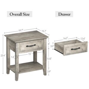 IDEALHOUSE Set of 2 Nightstands, End Side Tables Living Room with Drawer, Industrial Design, Night Stands with Shelf, Bedside Tables for Bedroom, Dorm (Grey（2 Pack）)