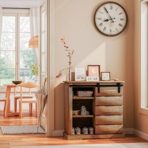 wonder comfort sideboard buffet cabinet,kitchen storage console table with sliding barn door for living, dining room, bedroom, entryway, rustic brown