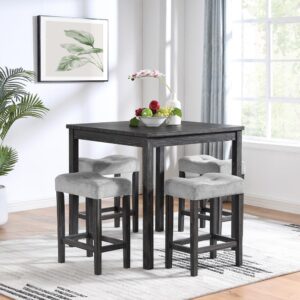 yone jx je dining table, bar table and chairs set, 5 piece dining table set, industrial kitchen table and chairs for 4,breakfast table set, for living room, dining room, game room (black+ gray)