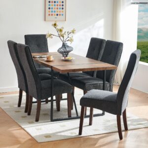 Homedot 7 Pieces Home Kitchen Dining Table Set, 66" Engineered Wood Table Duable with 6 Upholstered Kitchen Chair Soft Cushion Seated Accent Chair, Modern Dining Room Table Set for Dinette