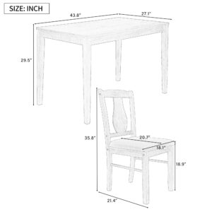 EMKK 5-Piece Set, Wooden Rectangular Kitchen Dinner Breakfast Table and 4 Chairs for 2-4 Person, Dining Room Furniture, Space-Saving Design, Natural