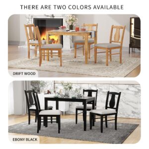 EMKK 5-Piece Set, Wooden Rectangular Kitchen Dinner Breakfast Table and 4 Chairs for 2-4 Person, Dining Room Furniture, Space-Saving Design, Natural