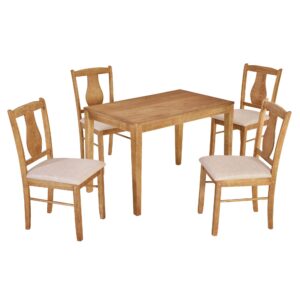 EMKK 5-Piece Set, Wooden Rectangular Kitchen Dinner Breakfast Table and 4 Chairs for 2-4 Person, Dining Room Furniture, Space-Saving Design, Natural