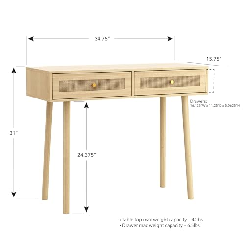 Atlantic Natural Rattan Panels with Storage Loft & Luv Remy Boho Mid-Century Console Entryway Table