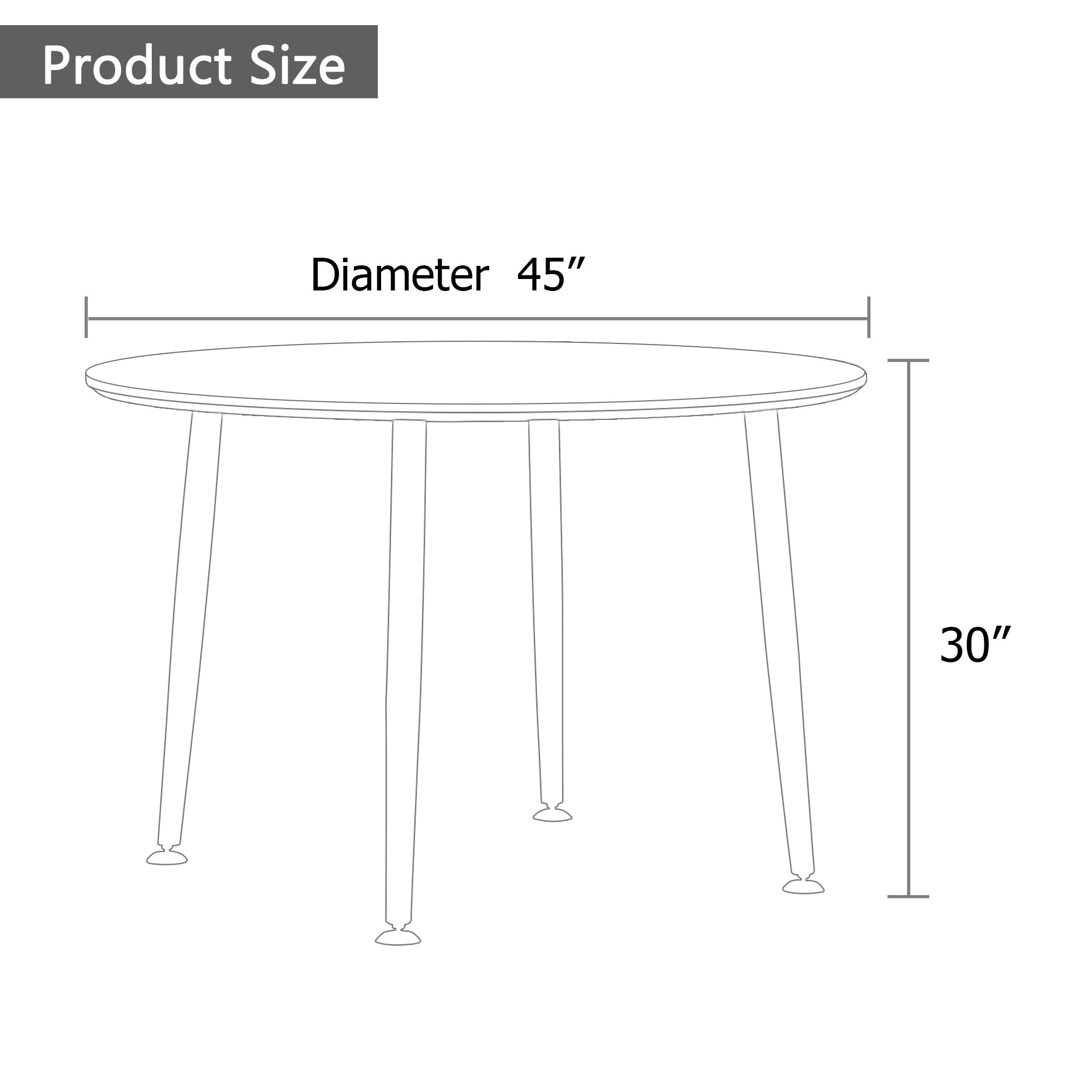 Pvillez 45" Round Dining Table, Faux Marble Kitchen Dining Room Table for 4, Modern Circle Dining Table with 0.3" White Marble Imitation Tabletop and Silver Metal Legs for Dining Room Kitchen