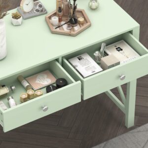 WiberWi Home Office Desk with Drawers, Small Writing Computer Desk for Bedroom, Modern Green Makeup Vanity Table Desk for Girls, Study Table for Home Office