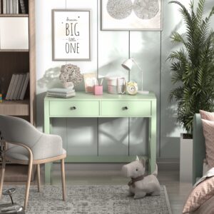 WiberWi Home Office Desk with Drawers, Small Writing Computer Desk for Bedroom, Modern Green Makeup Vanity Table Desk for Girls, Study Table for Home Office