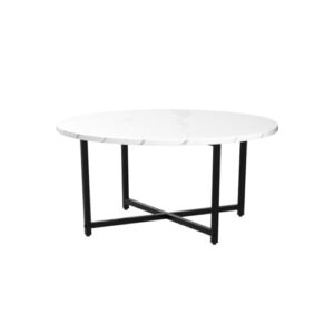 TOYSINTHEBOX Round Coffee Table Modern Coffee Table Sofa Table Tea Table for Living Room, Office Desk, Balcony, Wood Desktop and Metal Legs, White Marble, 31.5"