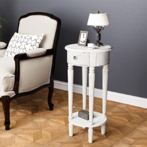 HOMPUS Tall End Table with Drawer, 2 Pieces Rustic Round Side Table with 4 Wood Leg, 2-Tier Nightstand Sets with Hand-Painted Finish, Small Accent Table for Living Room, Bedroom