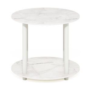 Furinno Turn-N-Tube Simple Design 2-Tier Round Wooden Small Coffee Table, Marble White