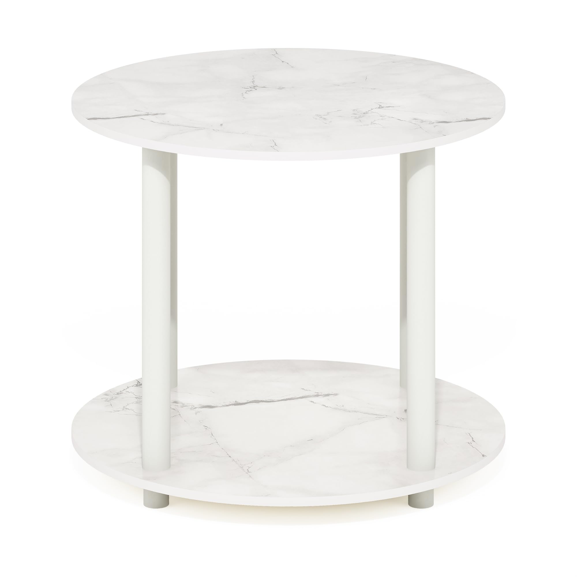 Furinno Turn-N-Tube Simple Design 2-Tier Round Wooden Small Coffee Table, Marble White