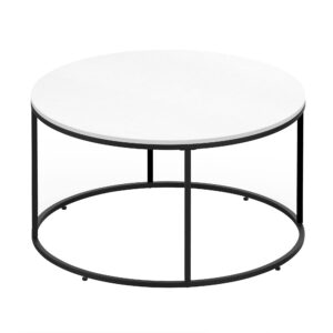 homcom round coffee table, 32 in modern center table with black metal frame, coffee tables for living room, white