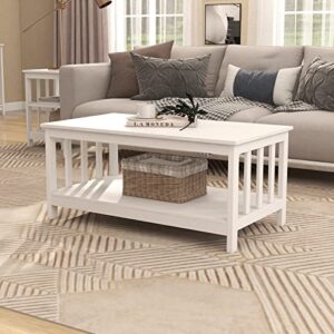 choochoo farmhouse coffee table, pure white living room table with shelf, 40 inch