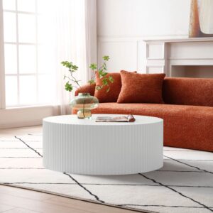 jurmalyn modern coffee table white round wooden drum coffee tables oversize circle side tables accent end table set for living room apartment mall (matte white)