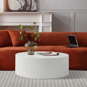 bsyeio white round drum coffee table modern large round coffee table wood side table for living room office apartment