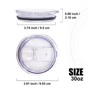 2 Replacement Lids for Stainless Steel Tumbler Travel Cup - Fits OF Inner diameter 3.7 to 3.74 INCH Yeti Rambler and others (Transparent) (30 OZ)