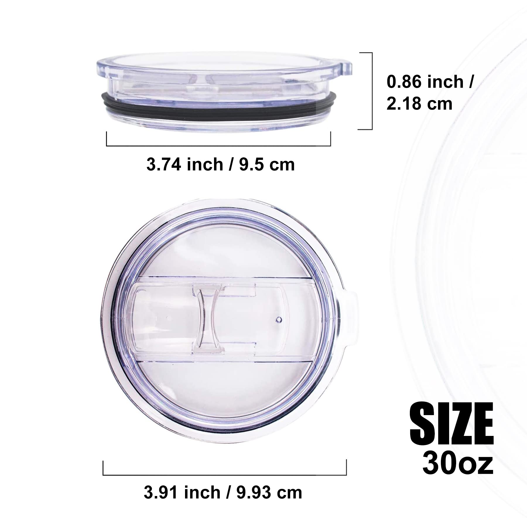 2 Replacement Lids for Stainless Steel Tumbler Travel Cup - Fits OF Inner diameter 3.7 to 3.74 INCH Yeti Rambler and others (Transparent) (30 OZ)