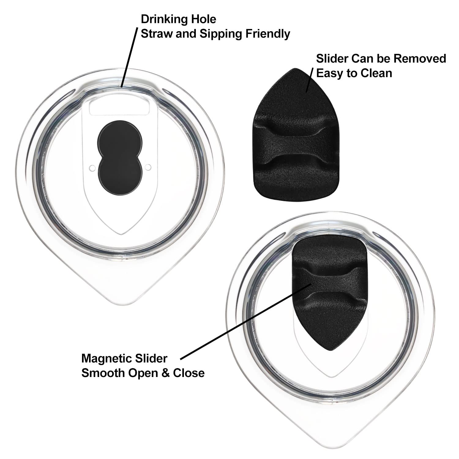 Compatible with YETI Rambler, Ozark Trail, Old Style Rtic, and More - Magnetic Slider Switch Spill Proof Tumbler Cover (Black 2Pcs 10/20oz)