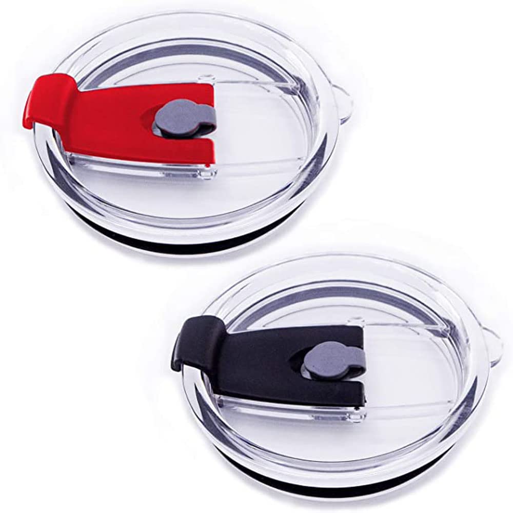 2 pcs Tumbler Replacement Lids,Spill-proof Splash Resistant Straw-friendly Cover,BPA Free & Straw Friendly (20 oz,black&red)