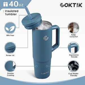 COKTIK 40 oz Tumbler with Handle and Straw, 3 Lids (Straw/Flip), Stainless Steel Vacuum Insulated Cup, 40 Ounce Travel Mug,Cupholder Friendly,Keeps Water Cold,Easy to Clean(Riptide)