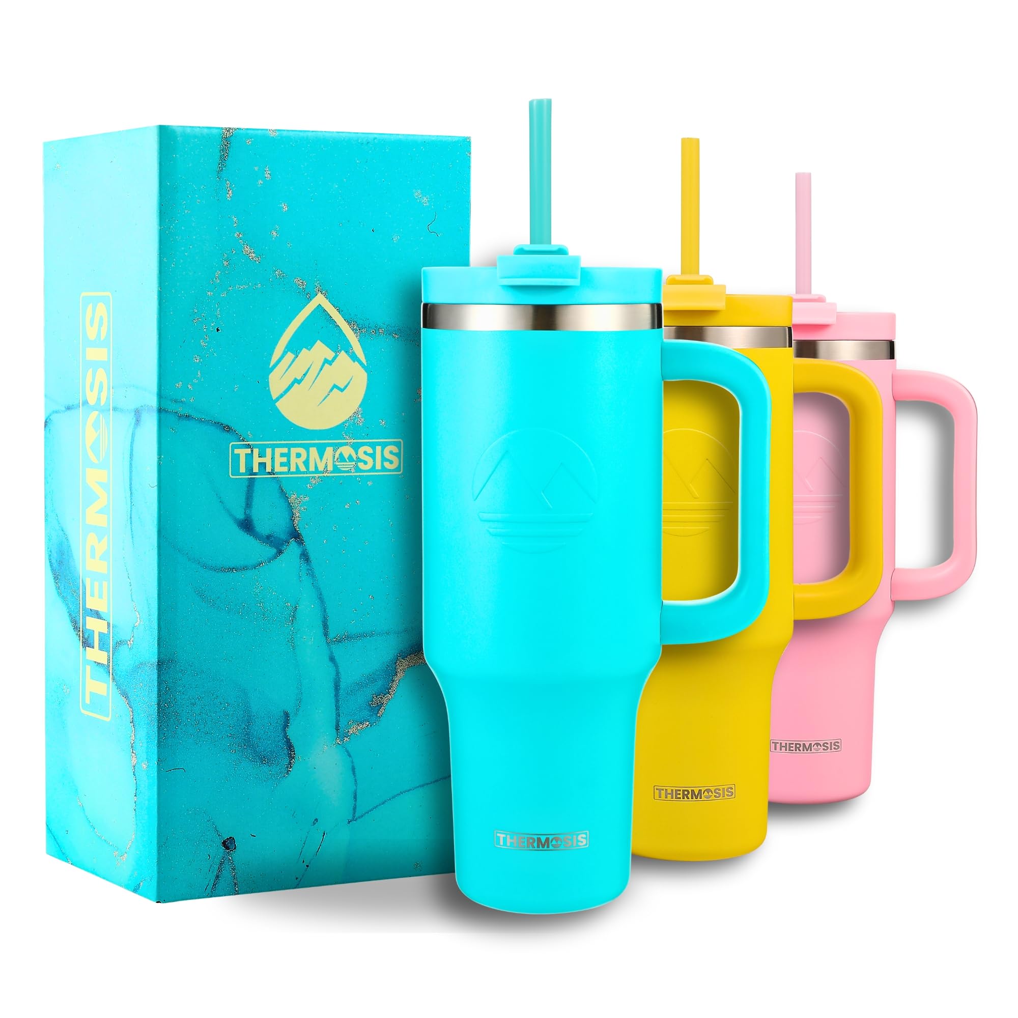 Thermosis 40 oz Tumbler with Handle and Straw | Coffee Tumbler with Lid and Straw | Water Bottle that Fits in Cup Holder Insulated Tumbler - Teal