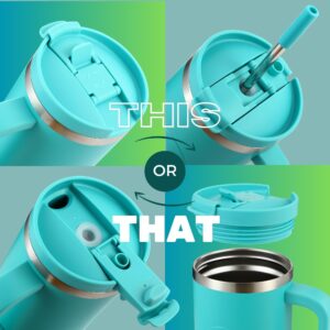 Thermosis 40 oz Tumbler with Handle and Straw | Coffee Tumbler with Lid and Straw | Water Bottle that Fits in Cup Holder Insulated Tumbler - Teal