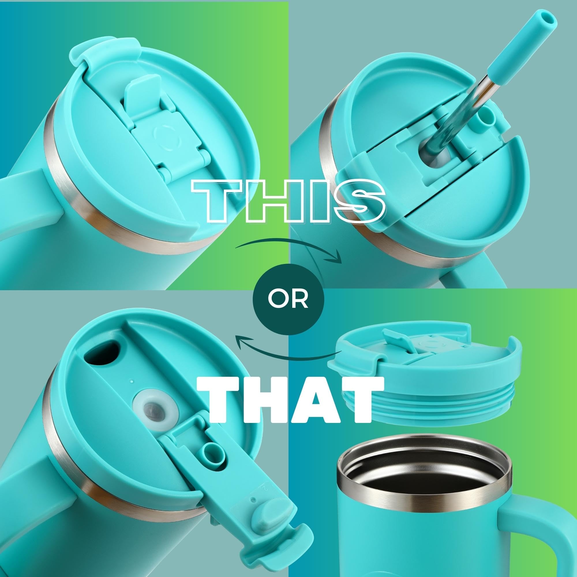 Thermosis 40 oz Tumbler with Handle and Straw | Coffee Tumbler with Lid and Straw | Water Bottle that Fits in Cup Holder Insulated Tumbler - Teal