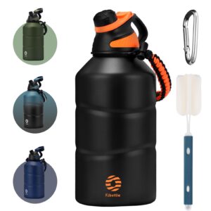 fjbottle insulated half gallon water bottle 64oz with magnetic lid,stainless steel double-wall vacuum leak proof sports insulated jug with paracord handle, keep water hot & cold for outdoor,gym