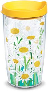 tervis painted white daises insulated tumbler with wrap and lid, 16 oz - tritan, clear