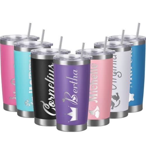 Personalized Tumbler with Names Lids and Straws Custom Tumblers Stainless Steel Women Kids Men Gift 20oz Laser Engraved Insulated Purple