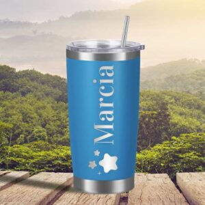 Personalized Tumbler with Names Lids and Straws Custom Tumblers Stainless Steel Women Kids Men Gift 20oz Laser Engraved Insulated Purple