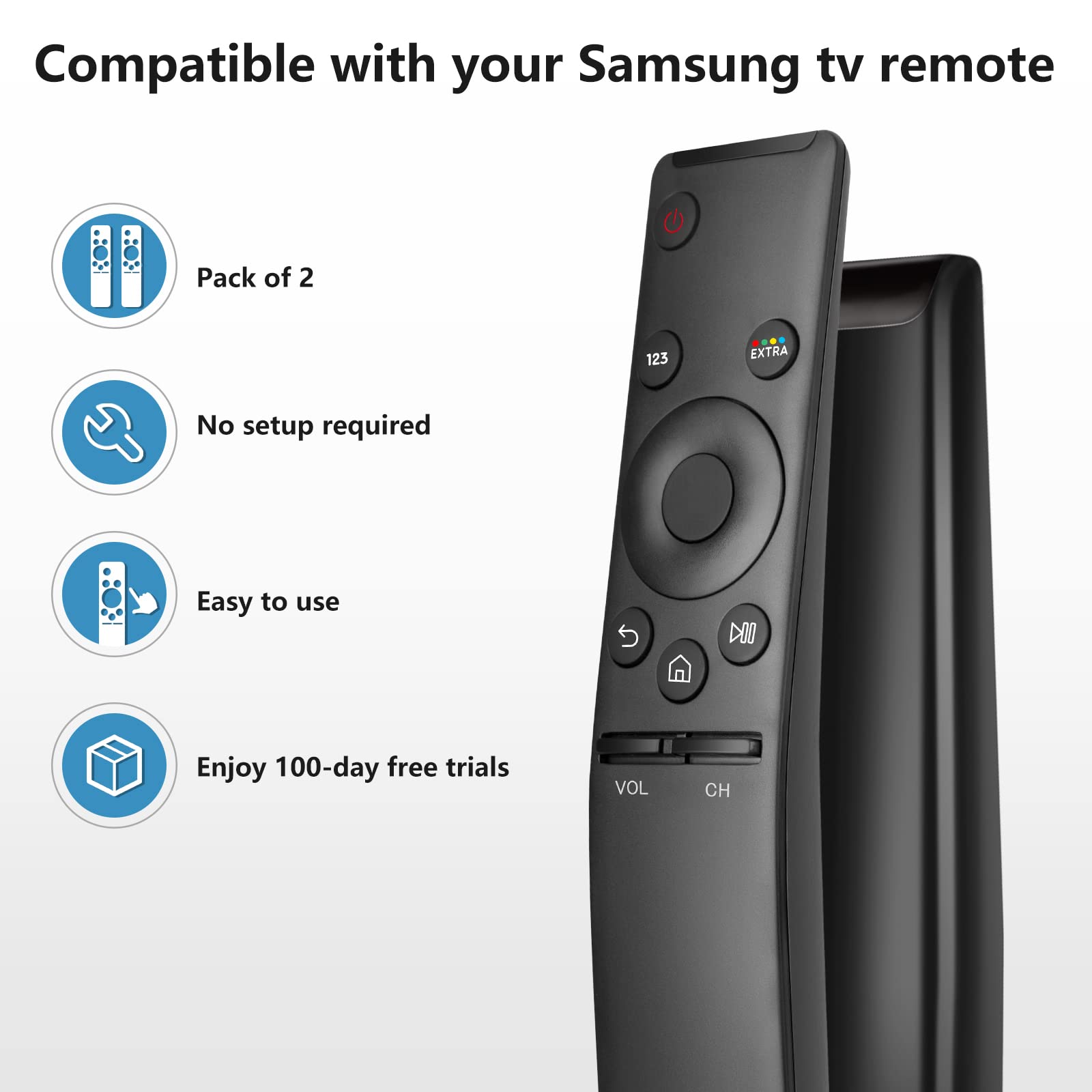 Universal Replacement for Samsung-TV-Remote Control,Compatible with All Samsung Smart Frame Curved QLED TVs 【Pack of 2】