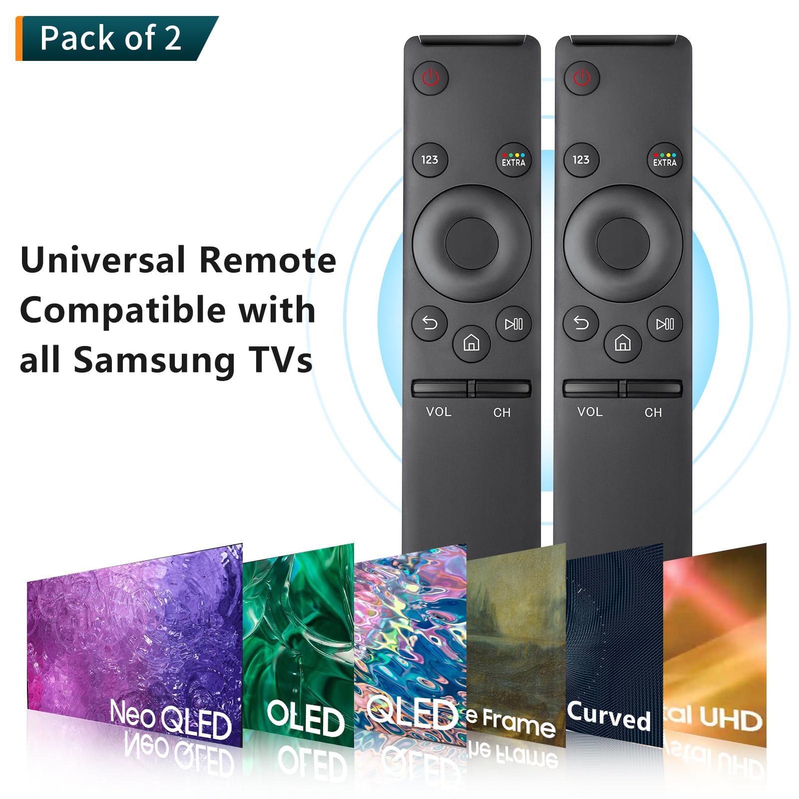 Universal Replacement for Samsung-TV-Remote Control,Compatible with All Samsung Smart Frame Curved QLED TVs 【Pack of 2】